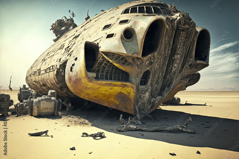 Generative Ai, Cyberpunk space ship wreck exterior,Sci fi scene image ...