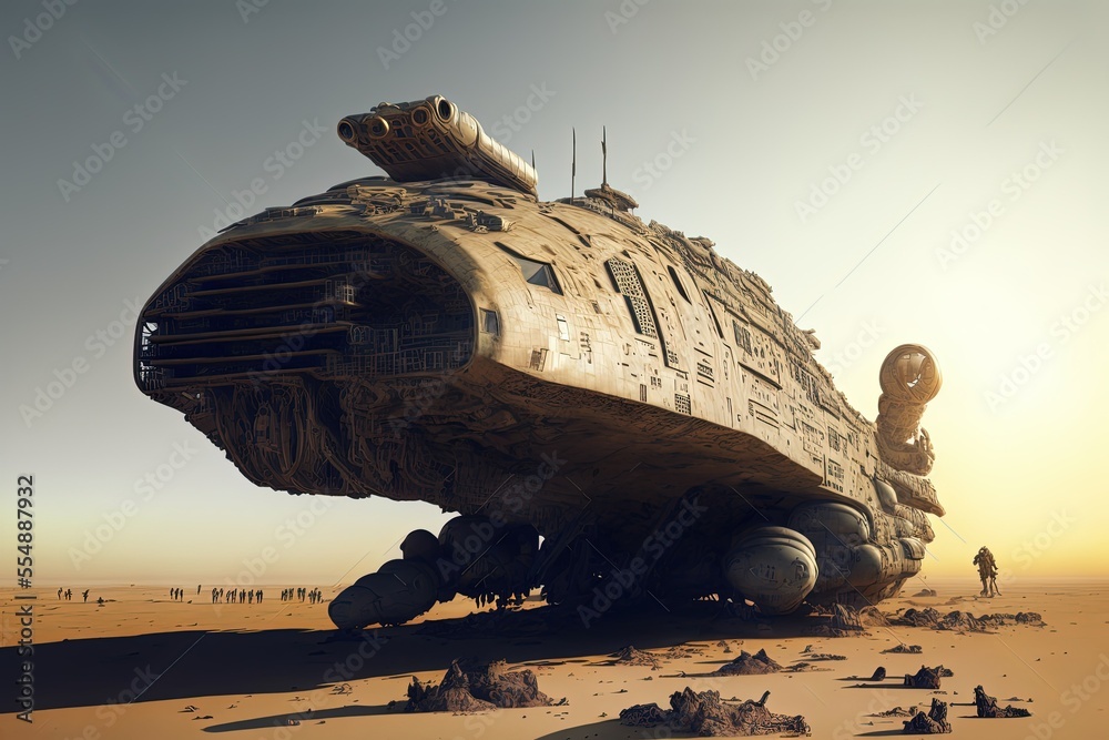 Generative Ai, Cyberpunk space ship wreck exterior,Sci fi scene image ...