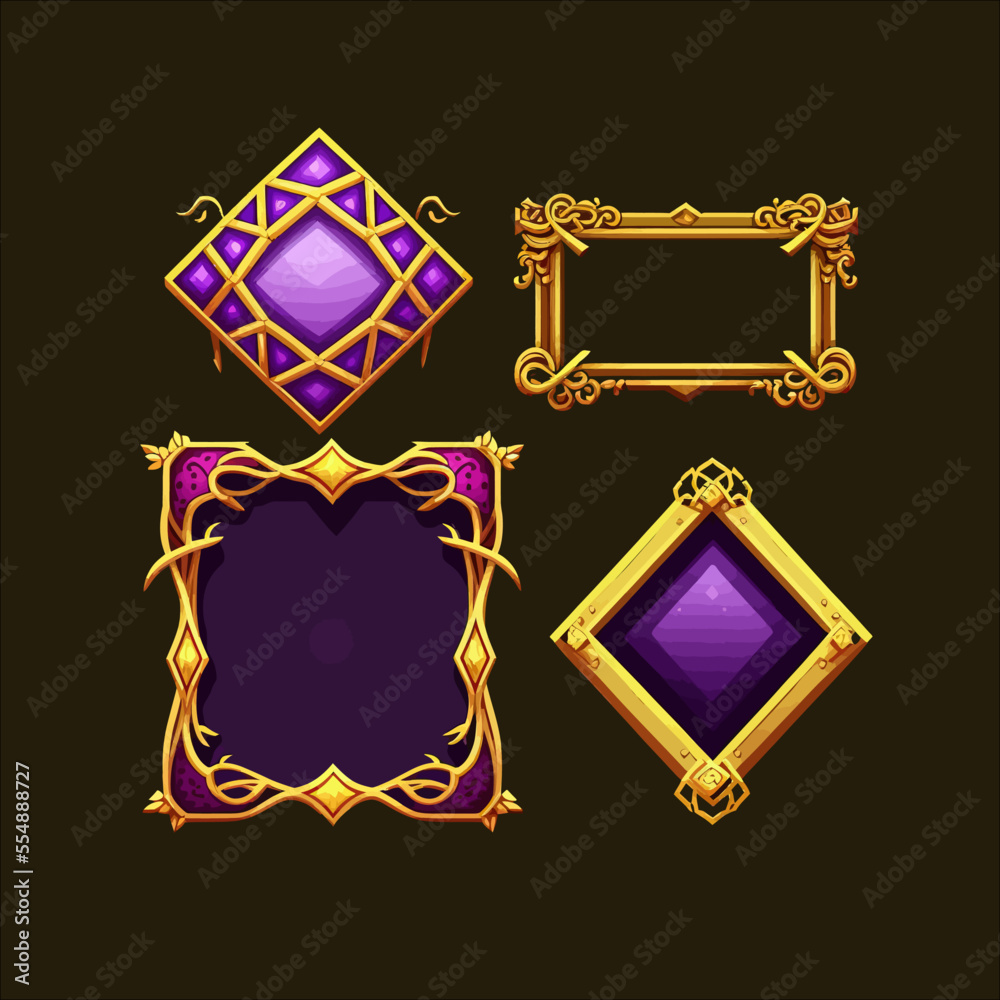 Golden vintage game frames, ui medieval square borders Isolated on ...