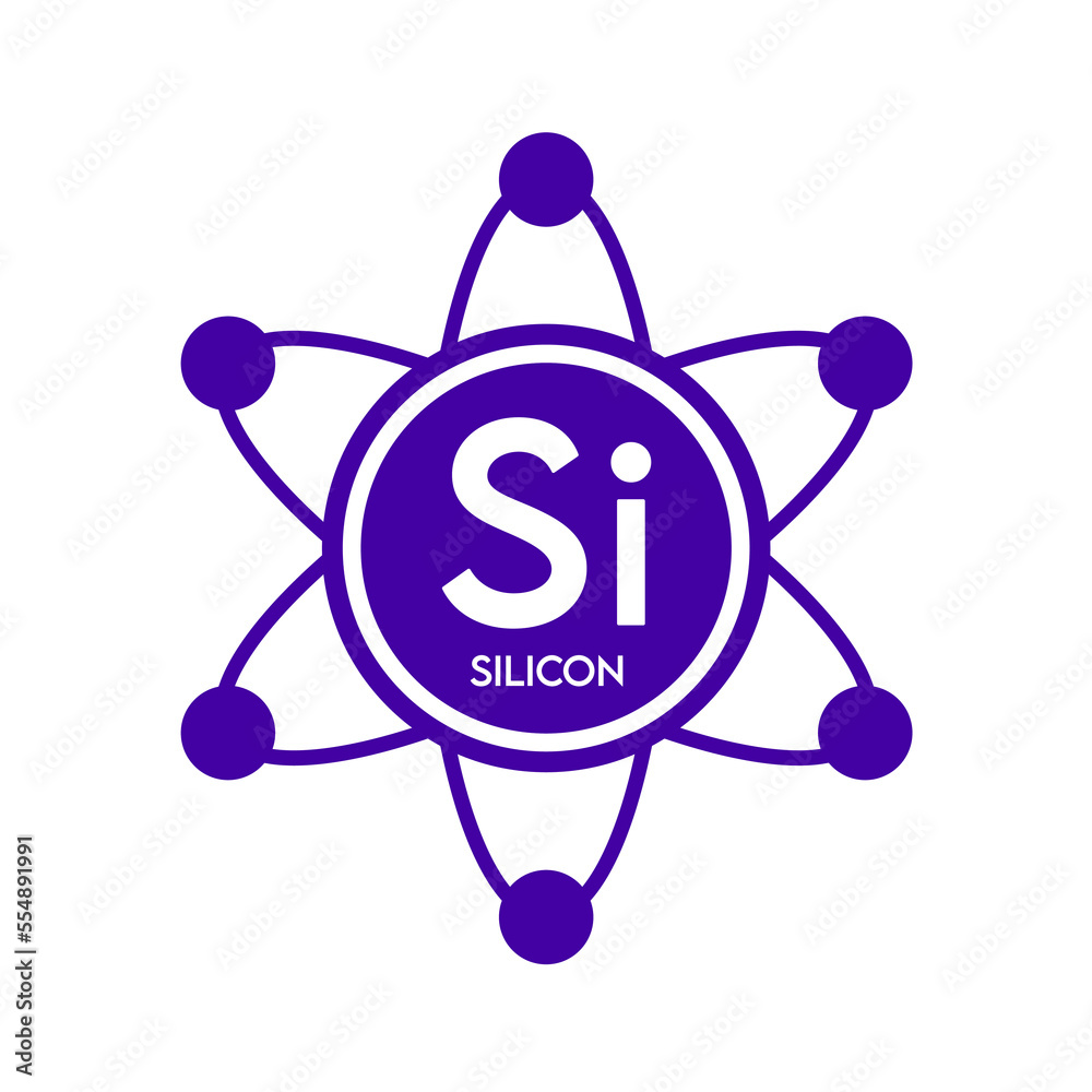 Minerals silicon icon in atom purple form simple line isolated on white ...