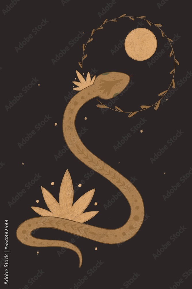 Illustration of a mystical snake in a hand-drawn boho style. Mythical ...