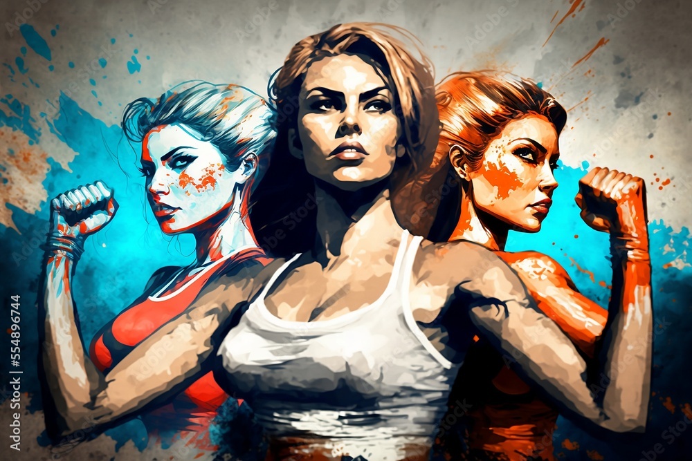 Woman empowerment, 3 strong women in a fierce pose. Generative AI, this ...