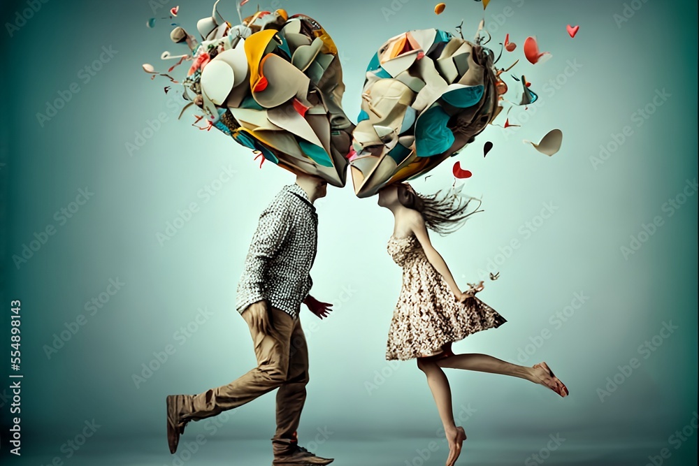 Surreal and abstract concept of falling head over heels in love ...