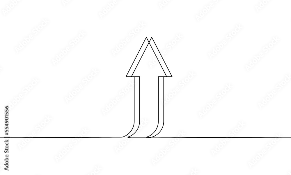 Continuous line drawing of arrow up, icon business, 3d, growth graph ...
