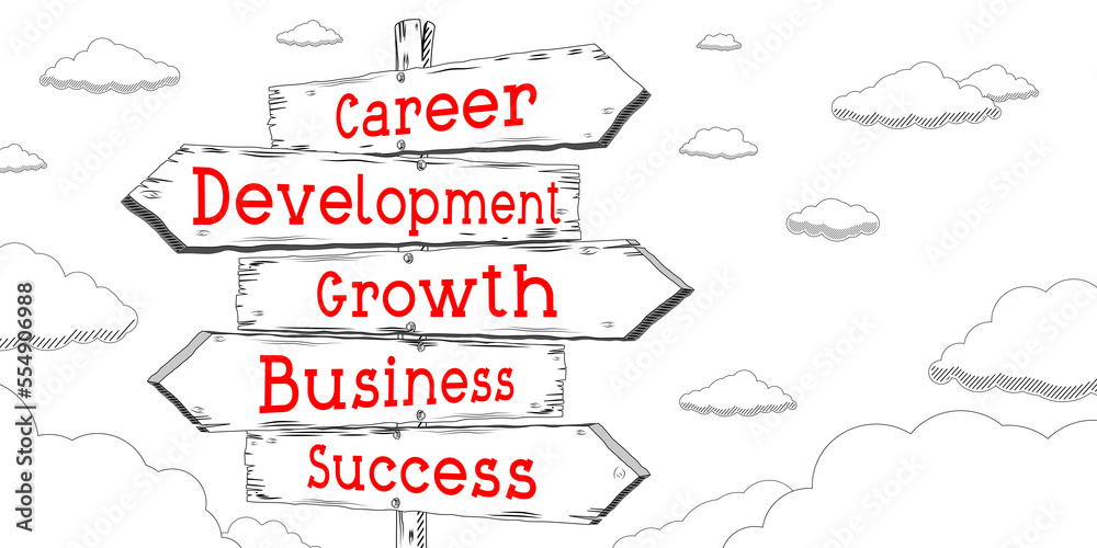 Career, development, growth, business, success - outline signpost with ...