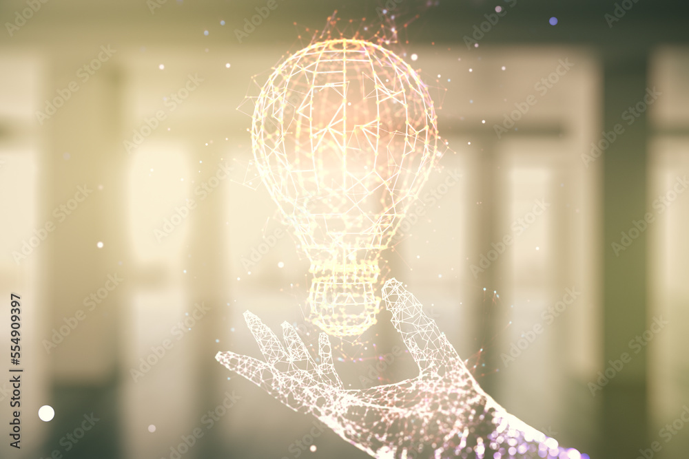 Virtual Idea concept with light bulb illustration on empty corporate ...