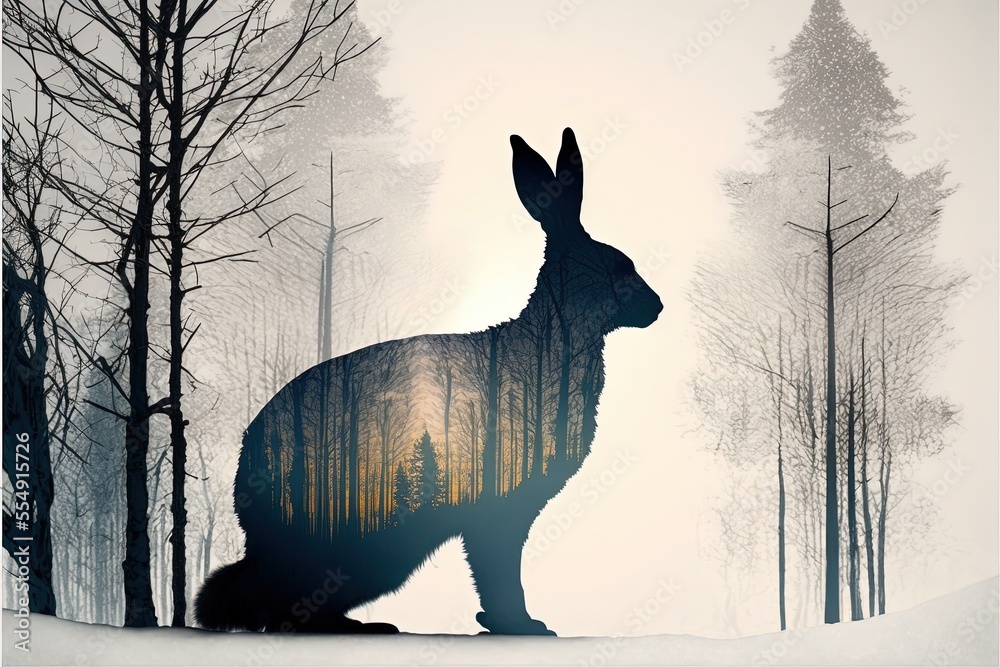 Rabbit in the forest, silhouette of rabbit, rabbit year illustration ...