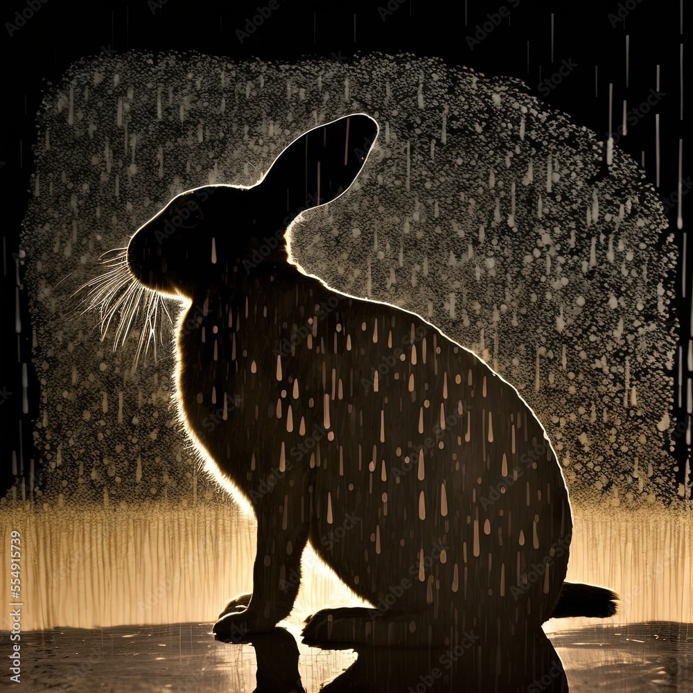 Rabbit in the rain, silhouette of rabbit, rabbit year illustration ...