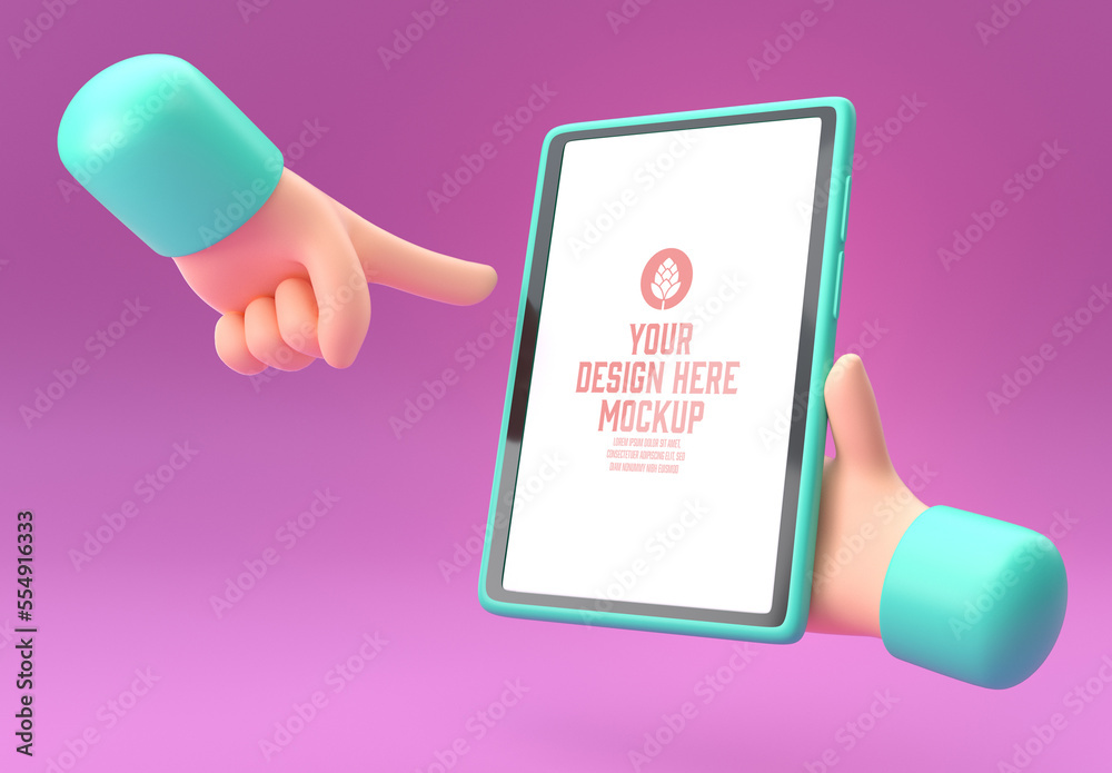 Comic Tablet Style With Hands Mockup Stock Template | Adobe Stock