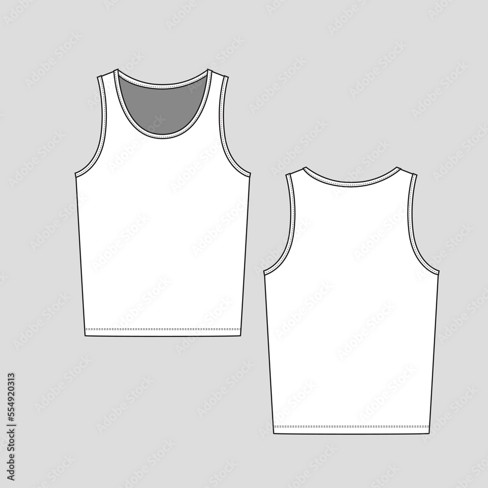 Crew Neck Tank Top Fashion flat Sketch Template cad drawing vector ...