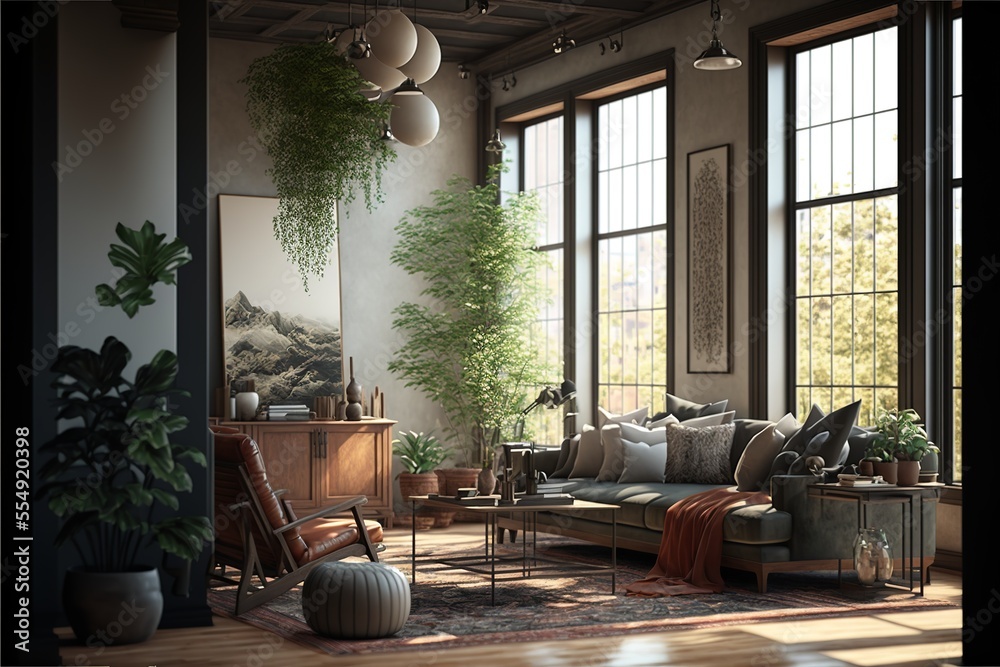 interior of a Japandi style interior living room a design with ...