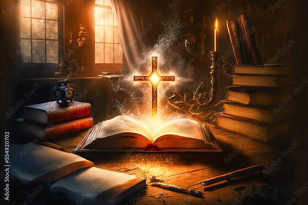 Open Holy Bible With Cross