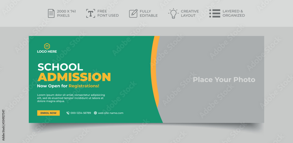 School admission timeline cover layout and web banner template Stock ...
