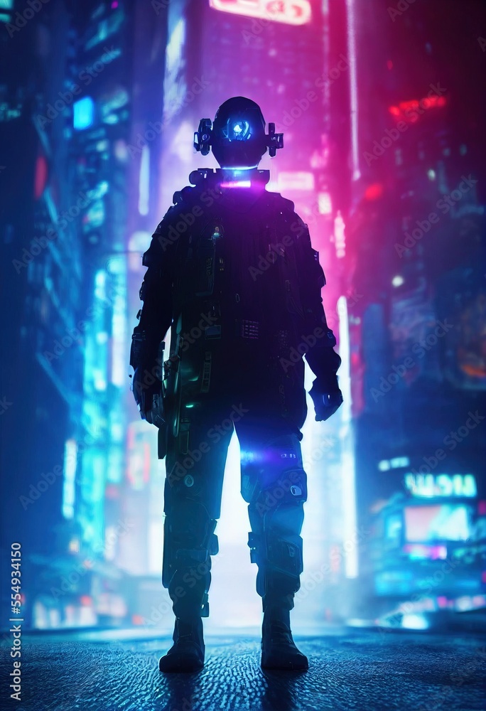 Portrait of a sci-fi cyberpunk man. High-tech futuristic man from the ...