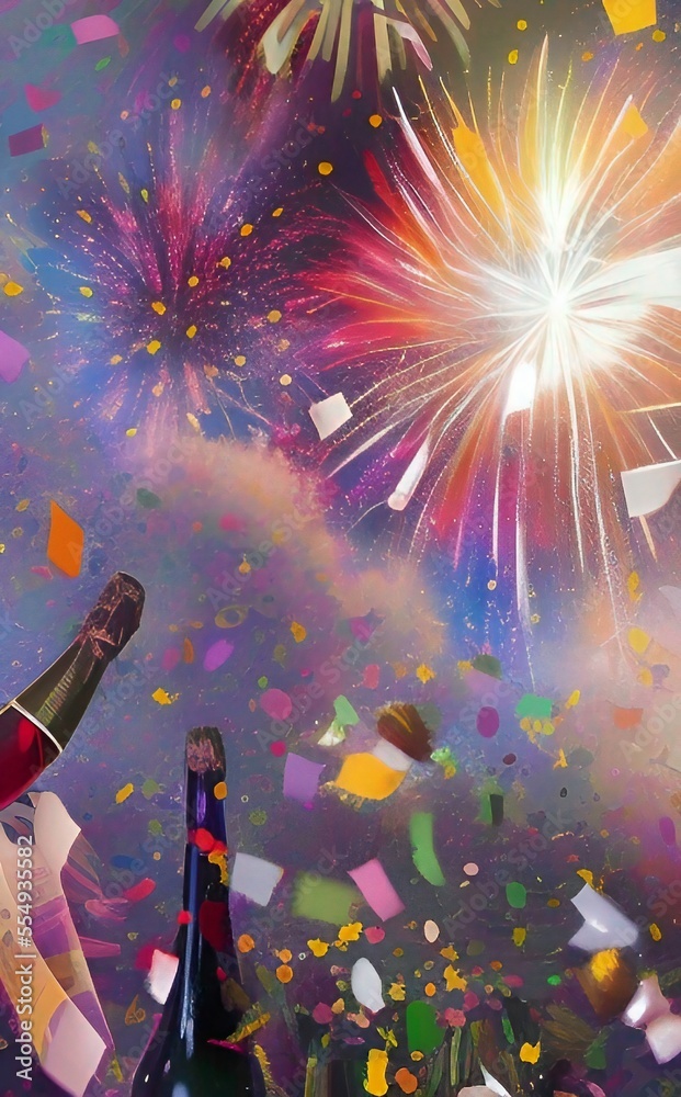 Happy New Year! A festive theme for celebration with fireworks and ...