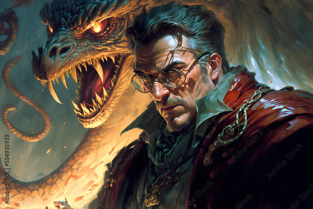 illustration of a witch casting a spell so that a dragon or snake comes ...