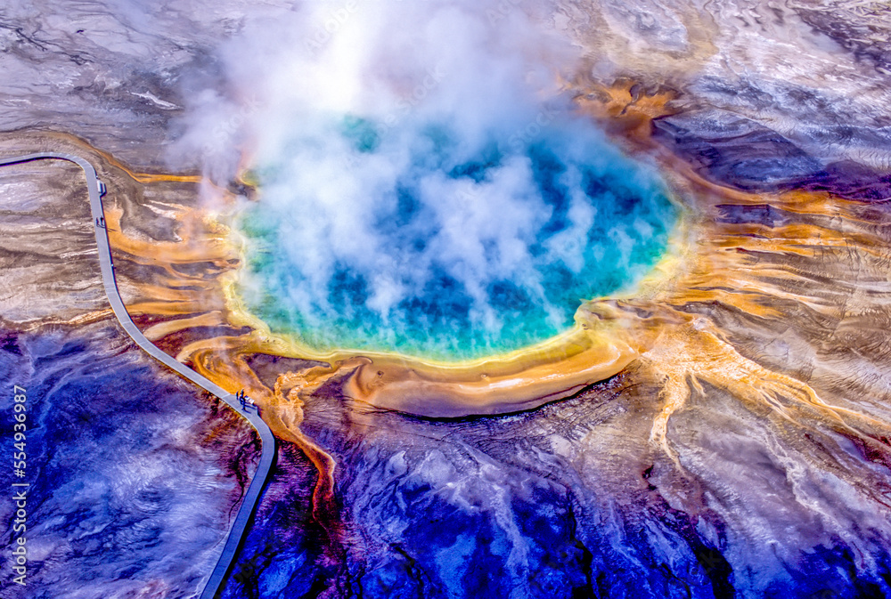 Grand Prismatic Spring, one of the largest hot springs in the United ...