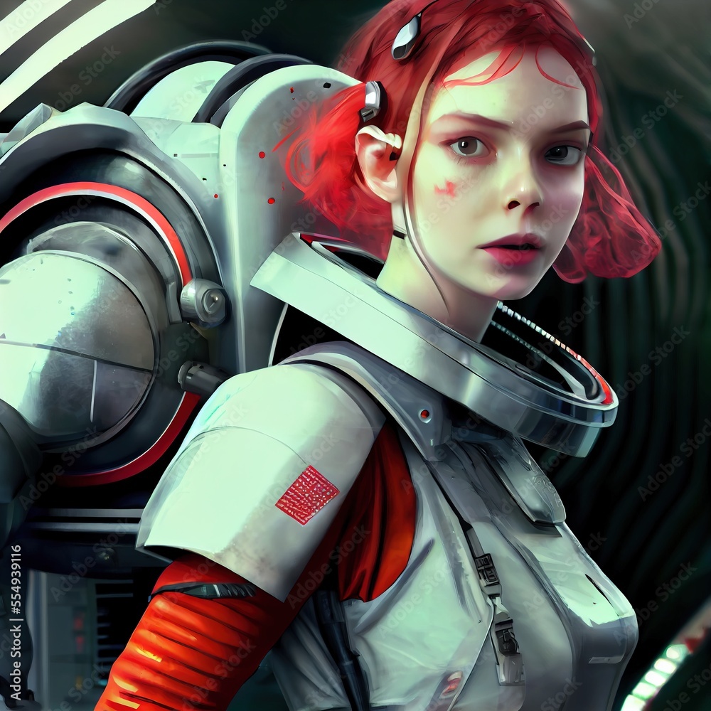 Portrait of a sci-fi cyberpunk girl. High-tech futuristic woman from ...