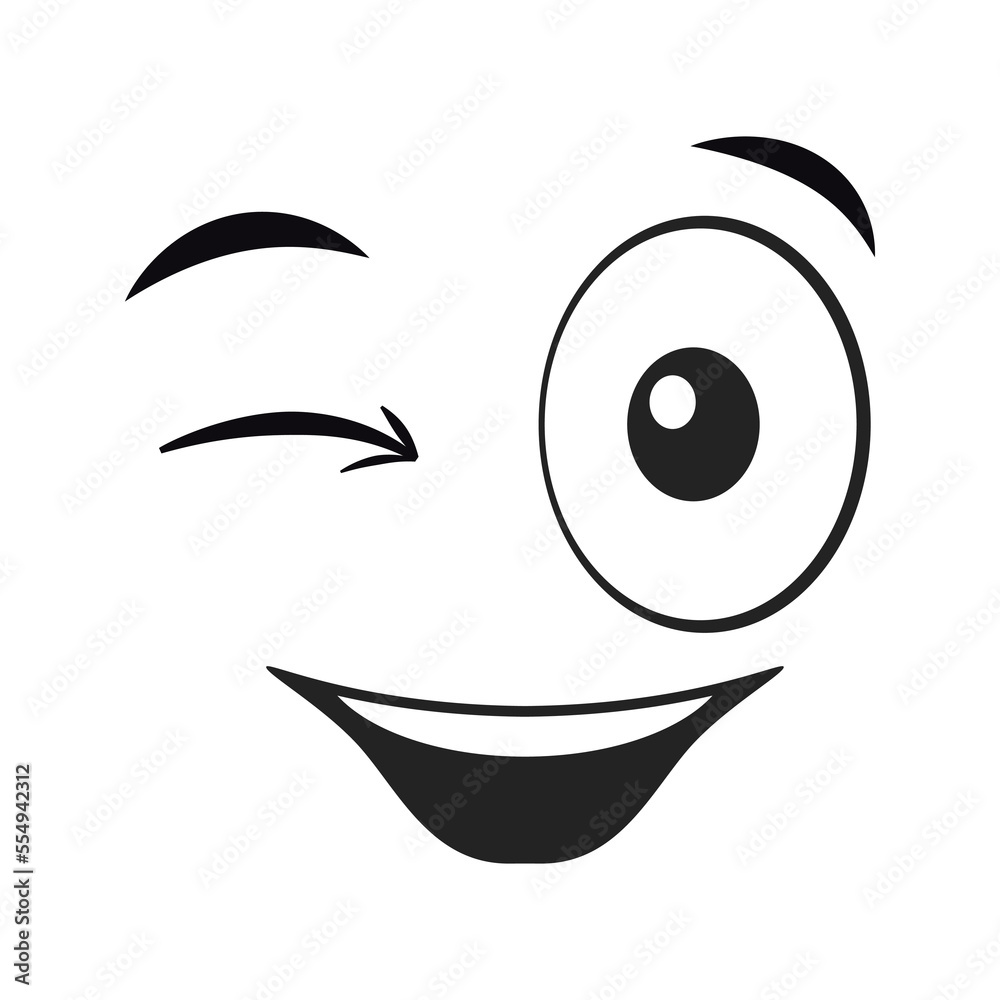 Cartoon smiling and winking face. Winking expression vector ...