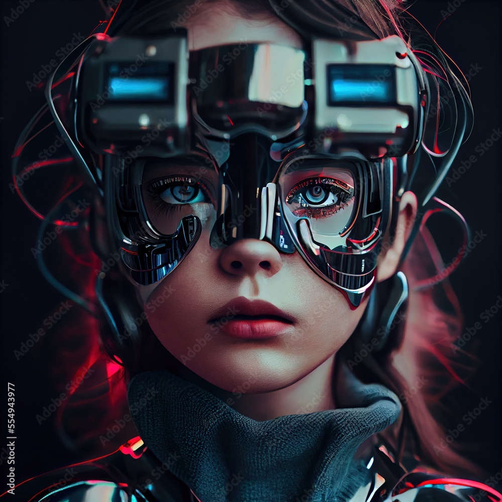 Portrait of a sci-fi cyberpunk girl. High-tech futuristic woman from ...