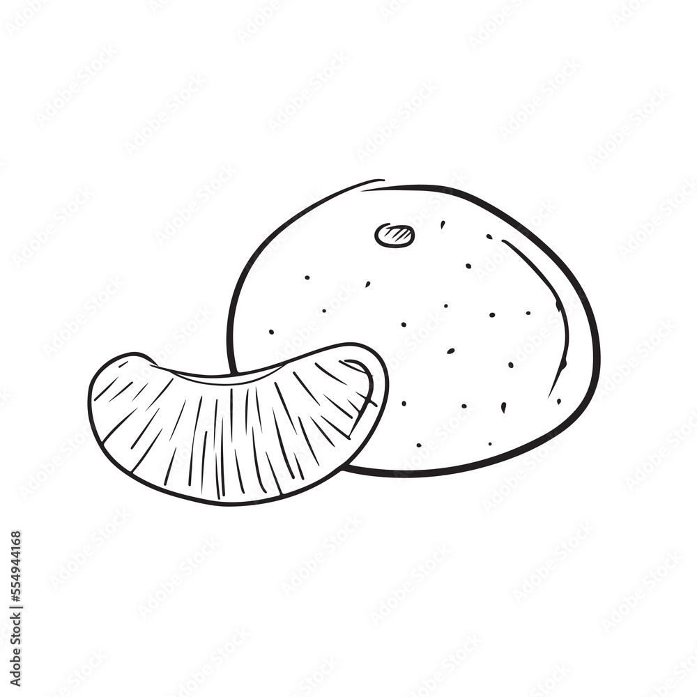 The whole tangerine with slice in black isolated on white background ...