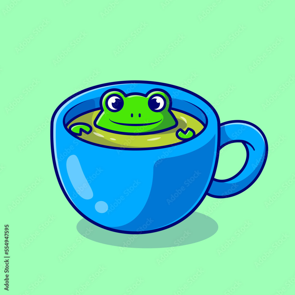 Cute Frog In Green Tea Cup Cartoon Vector Icon Illustration. Animal ...