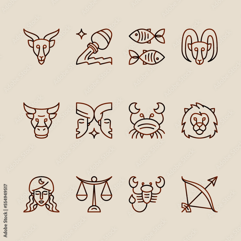 Zodiac horoscope astrological thin line label linear design esoteric ...
