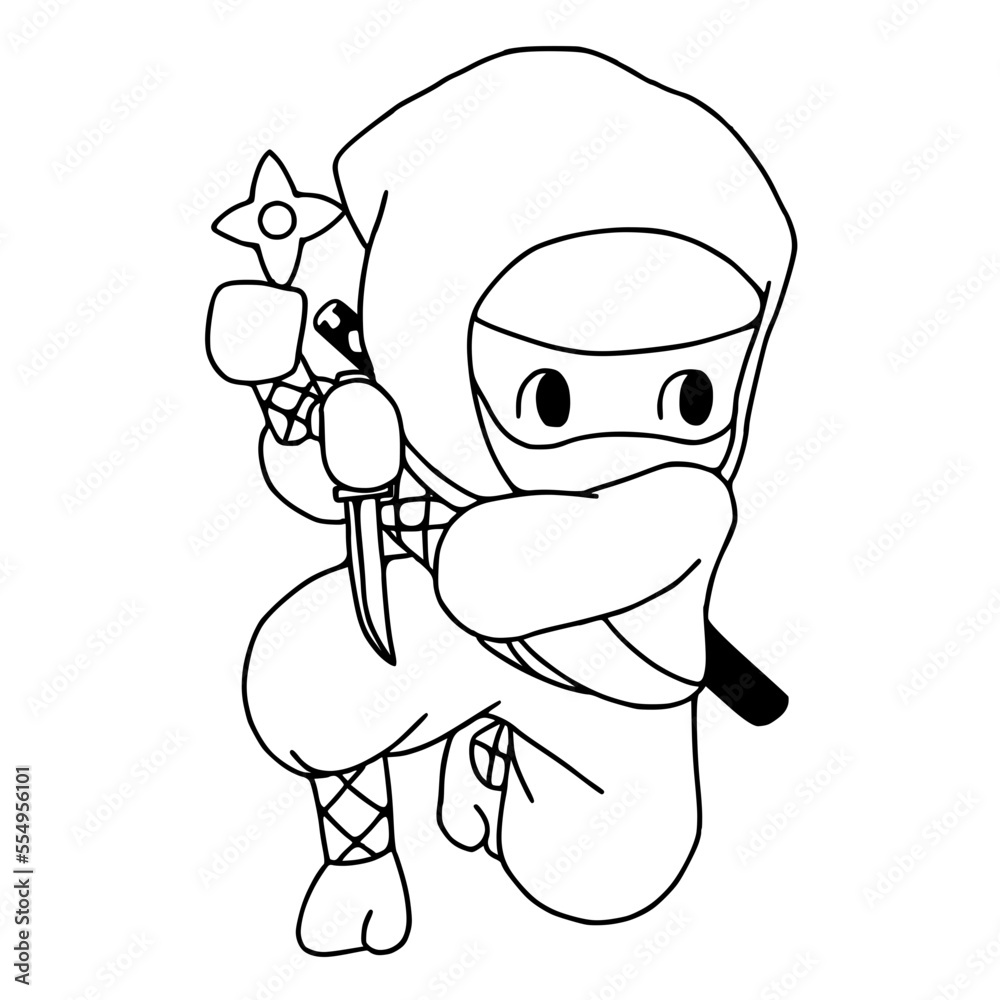 Ninja cartoon coloring pages vector illustration isolated on white ...