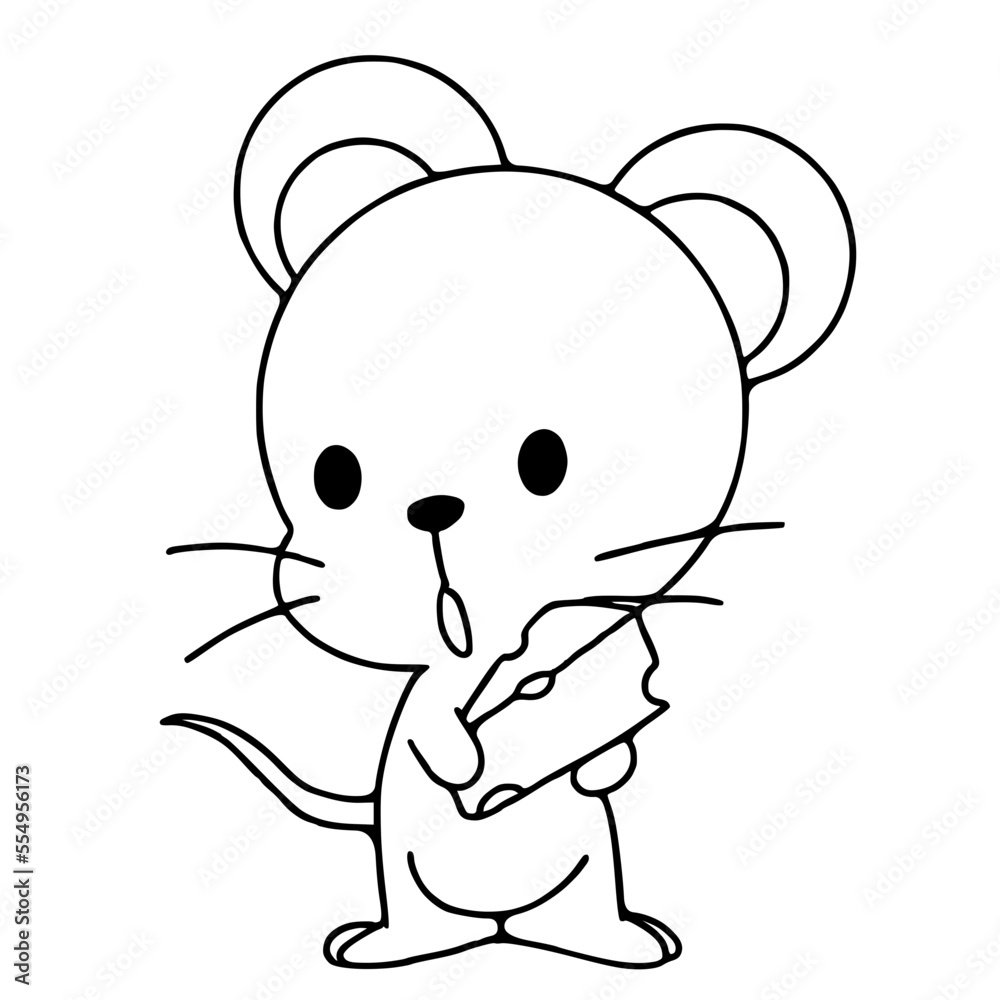 mouse with cheese coloring pages vector illustration isolated on white ...