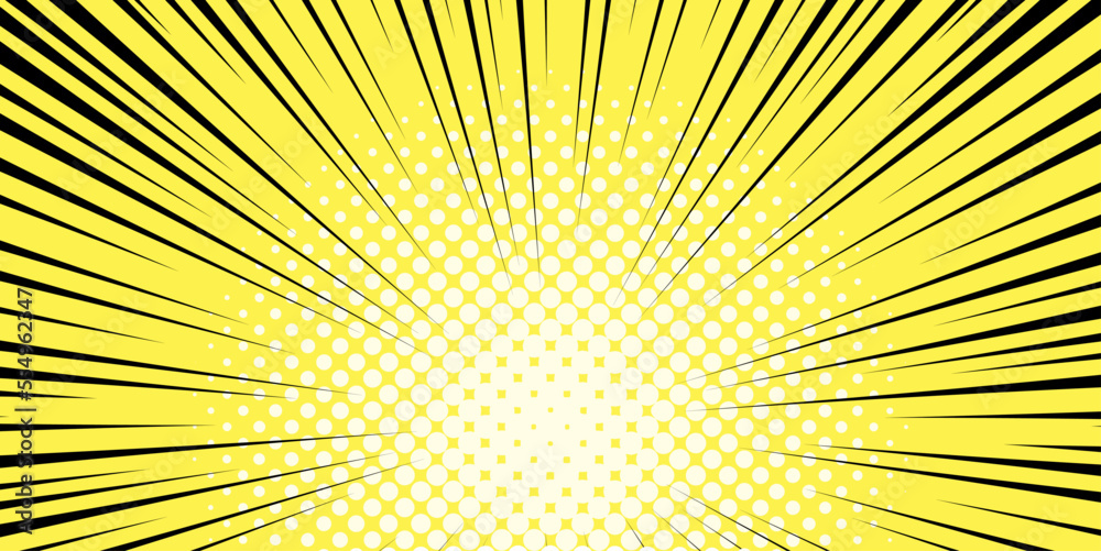 Yellow Manga anime action frame lines with halftones. Pop art retro ...