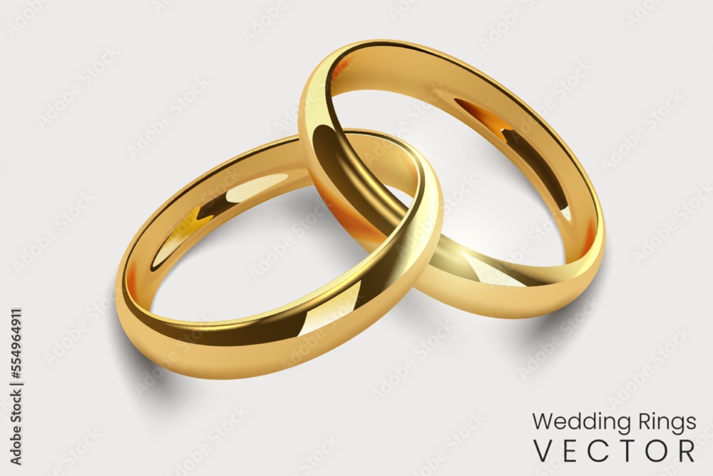 Gold Interlaced Wedding Rings, Realistic Rings. Vector Illustration ...