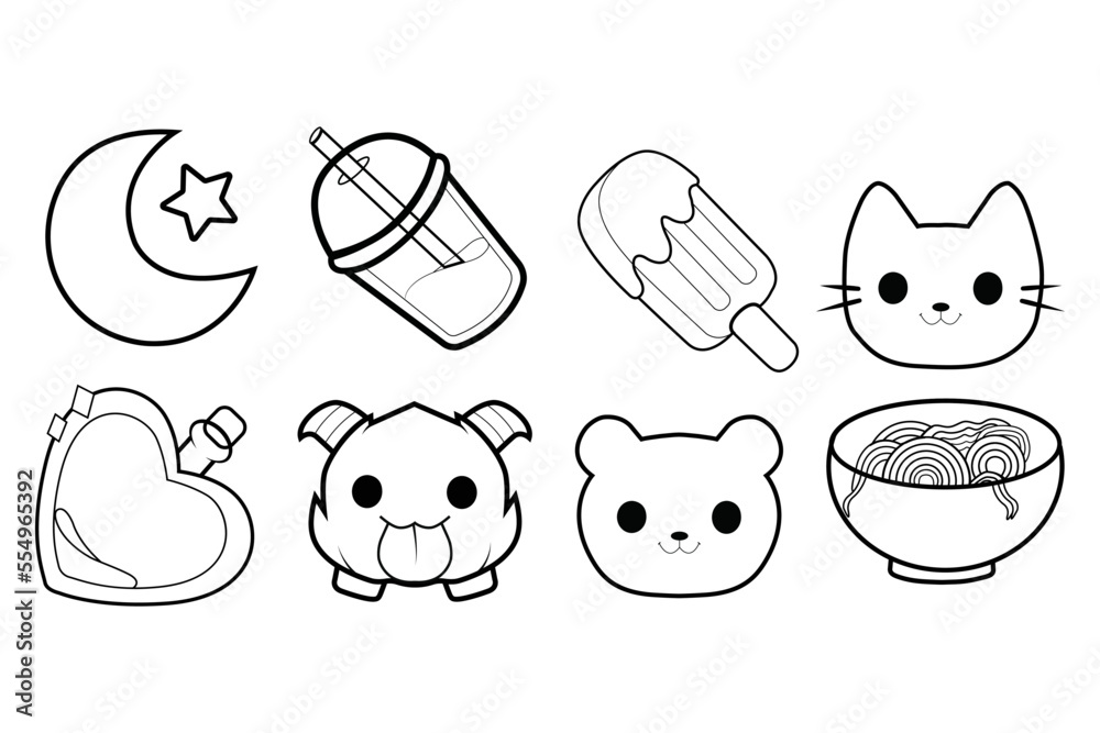Cartoon cute icon illustration set Stock Vector | Adobe Stock