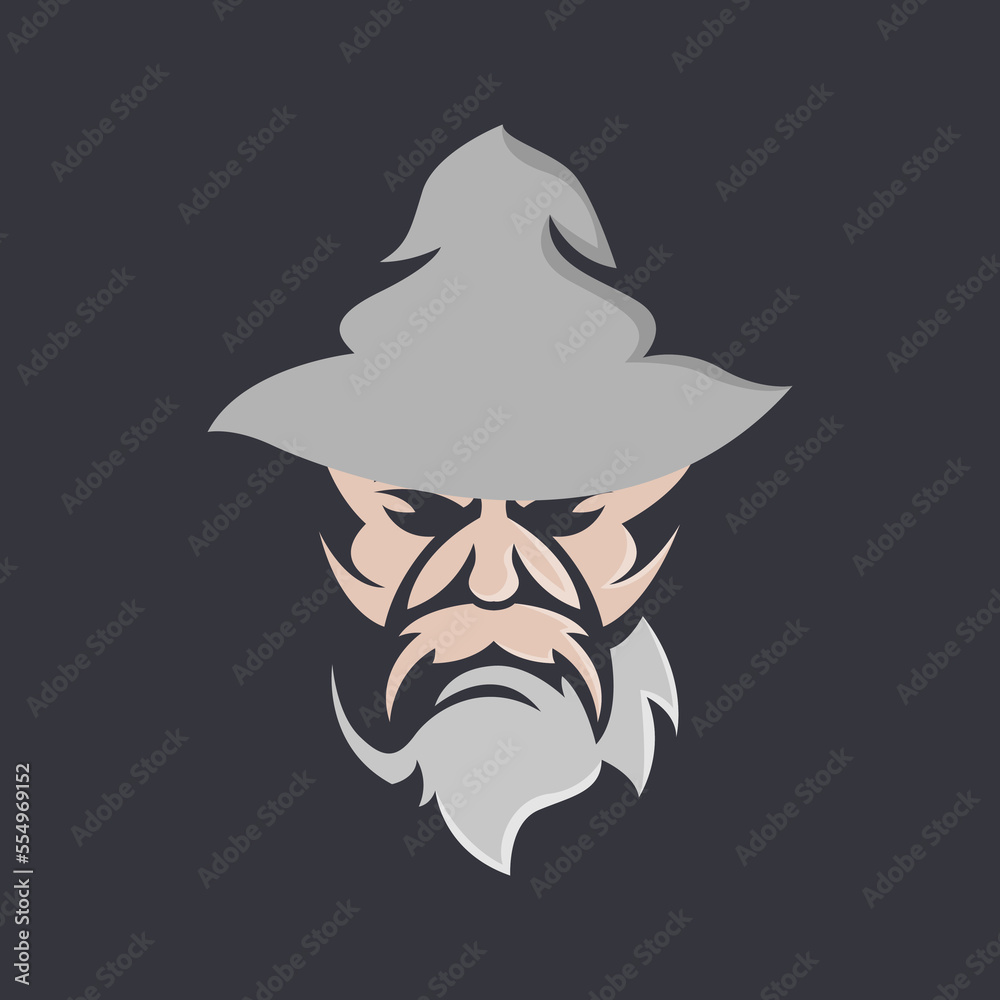 Wizard Head Face Mascot Logo Vector Illustration, Wizard / Mage eSports Mascot Logo for Team ...