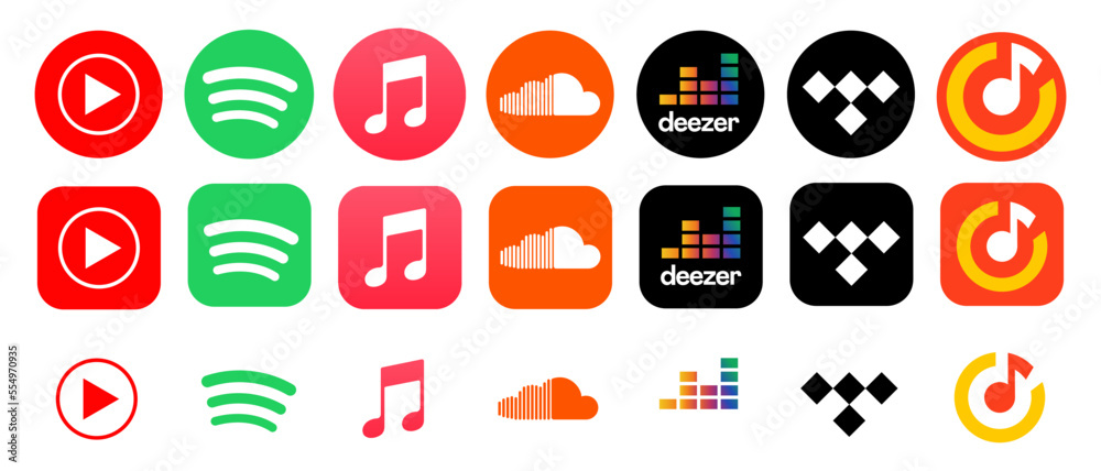 Apple Music, Spotify, YouTube Music, SoundCloud, Deezer, Tidal- a set ...
