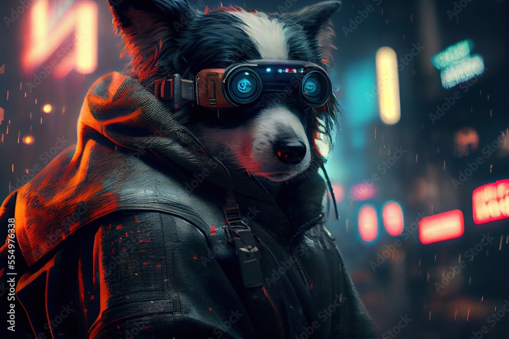 cyberpunk dog in city at night time Stock Illustration | Adobe Stock