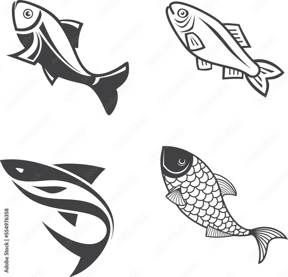 Fish vector set design with different shapes, fish, fishing, graphic ...