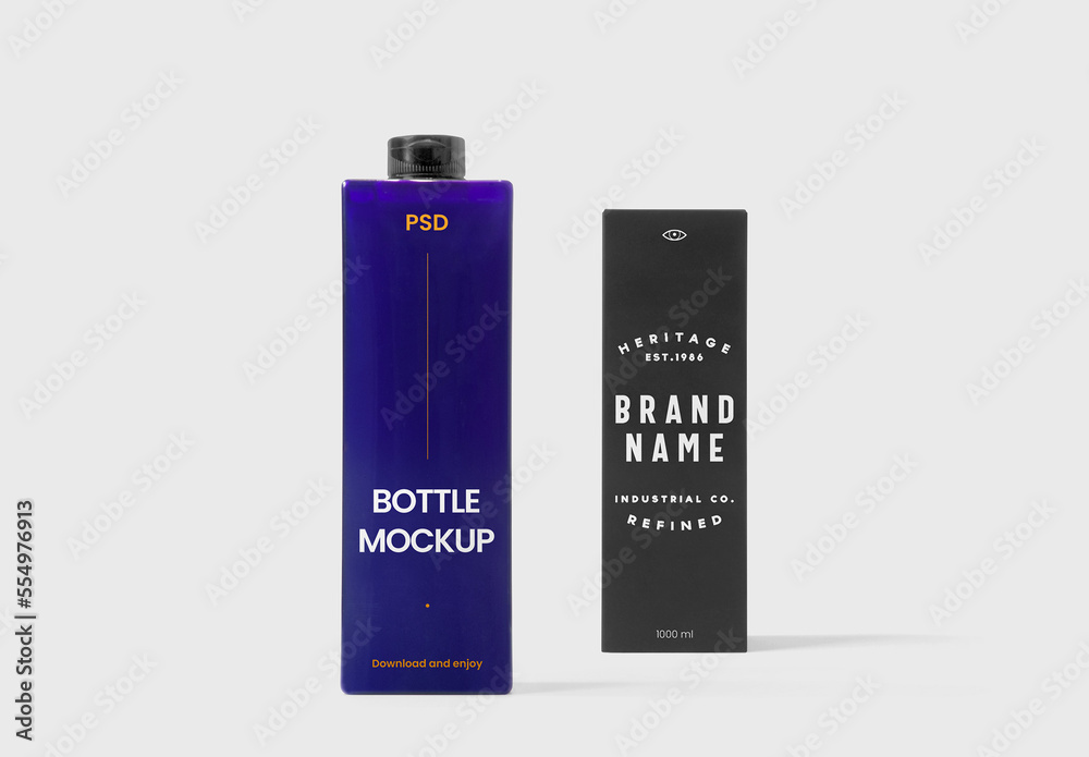 Standing Bottle with Box Mockup Stock Template | Adobe Stock