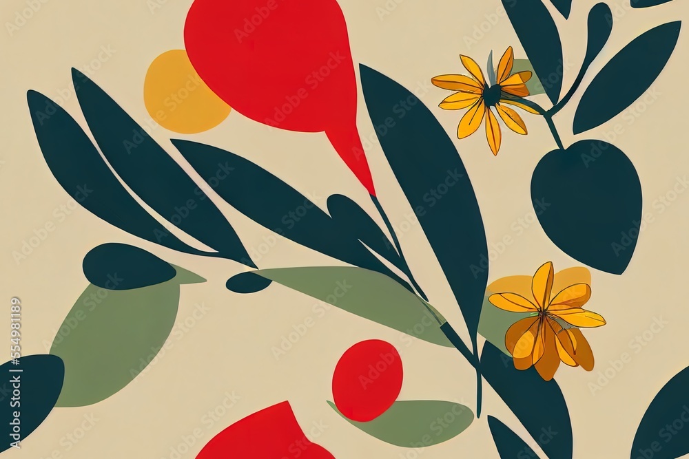 Inorganic vegetation. Branch types, flower and leaf types, and vases ...