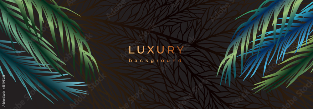Luxury tropical banner with golden green palm leaves. Linear palm tree ...