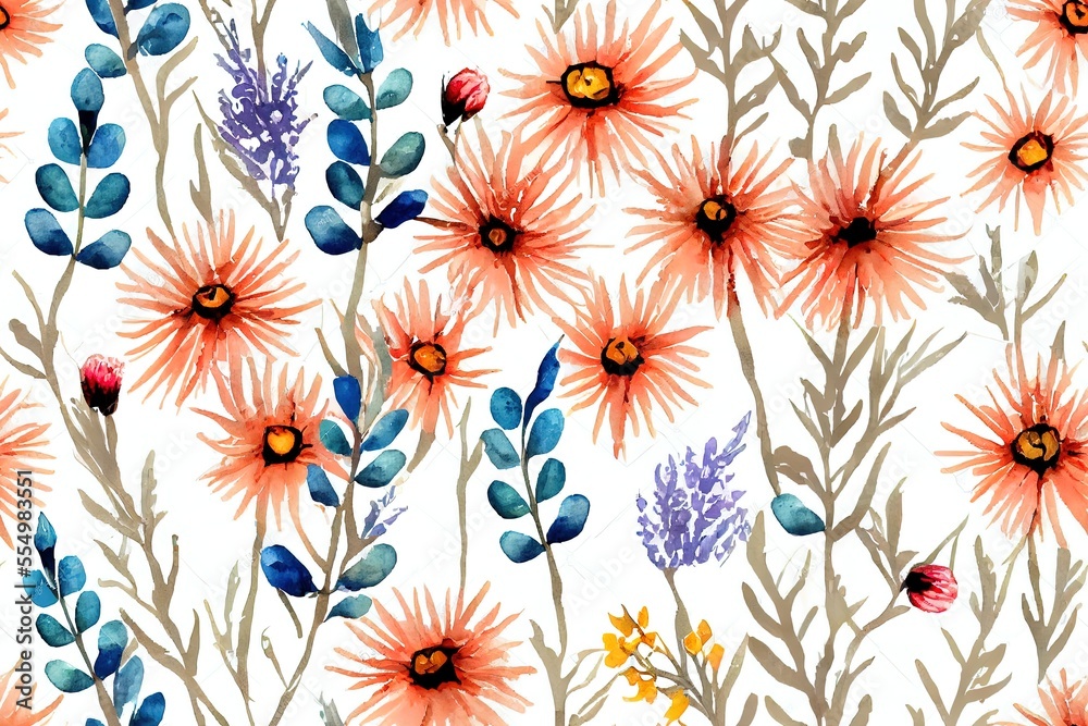 This adorable seamless pattern features a variety of wildflowers ...