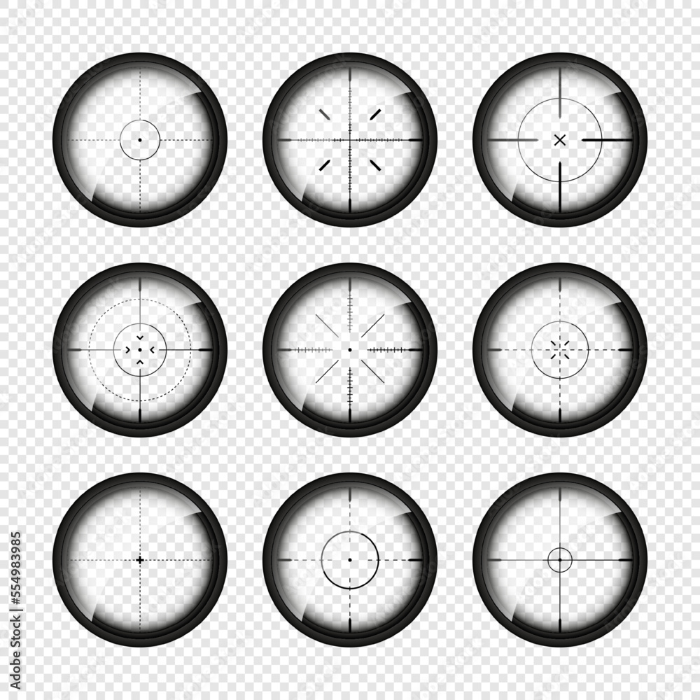 Vektorová grafika „Various weapon sights, sniper rifle optical scopes ...