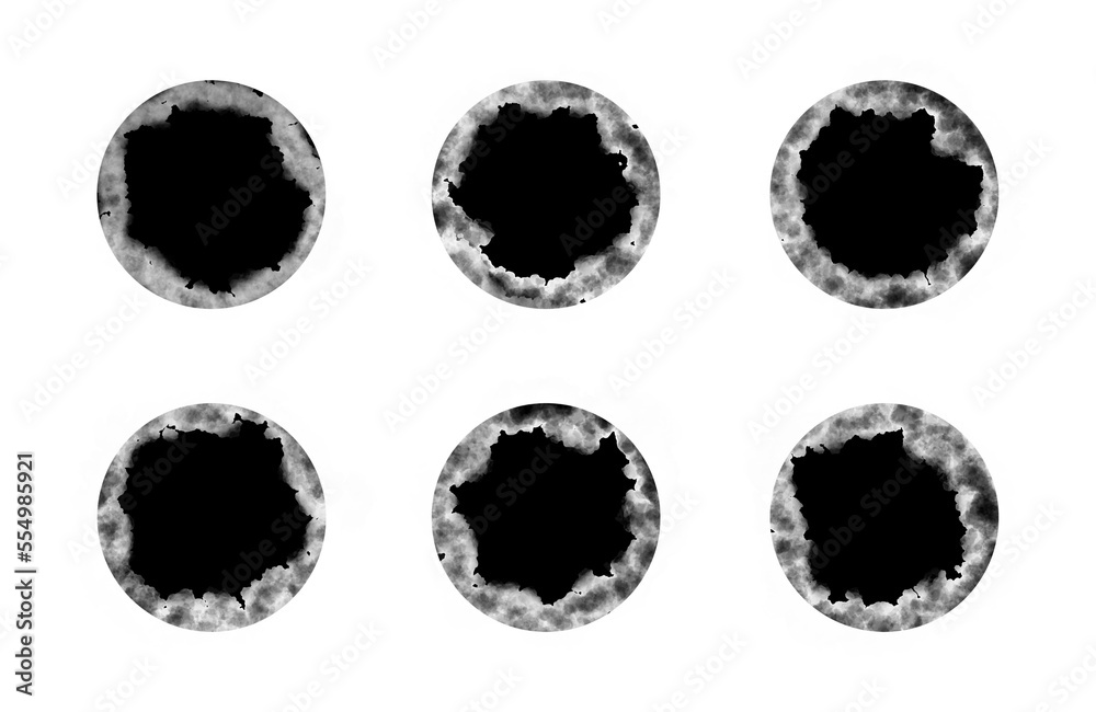 Set of black abstract paint brush circle element, smoke texture ...
