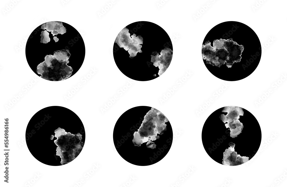 Set of black abstract paint brush circle element, smoke texture ...