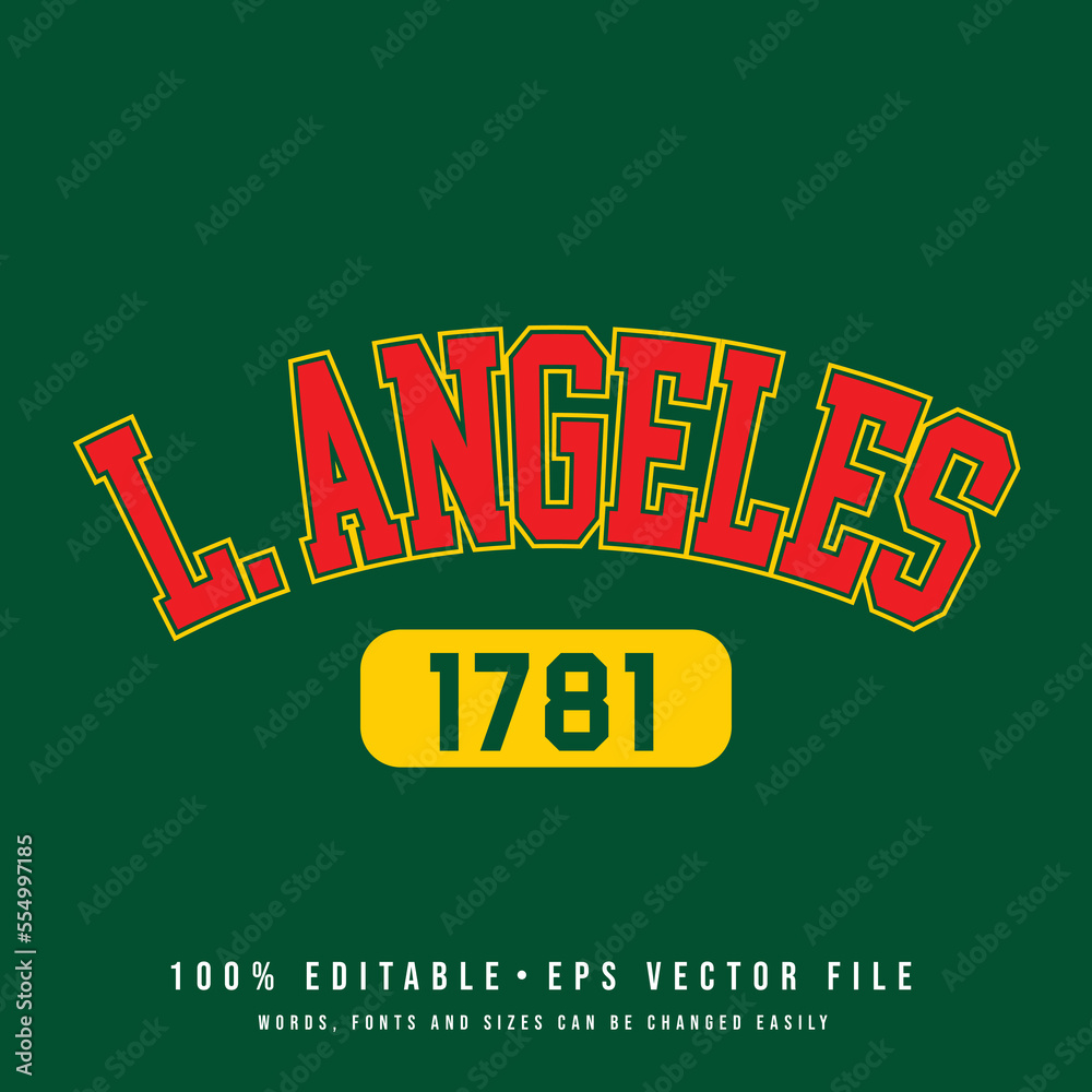 Editable college t-shirt design printable text effect vector Stock ...