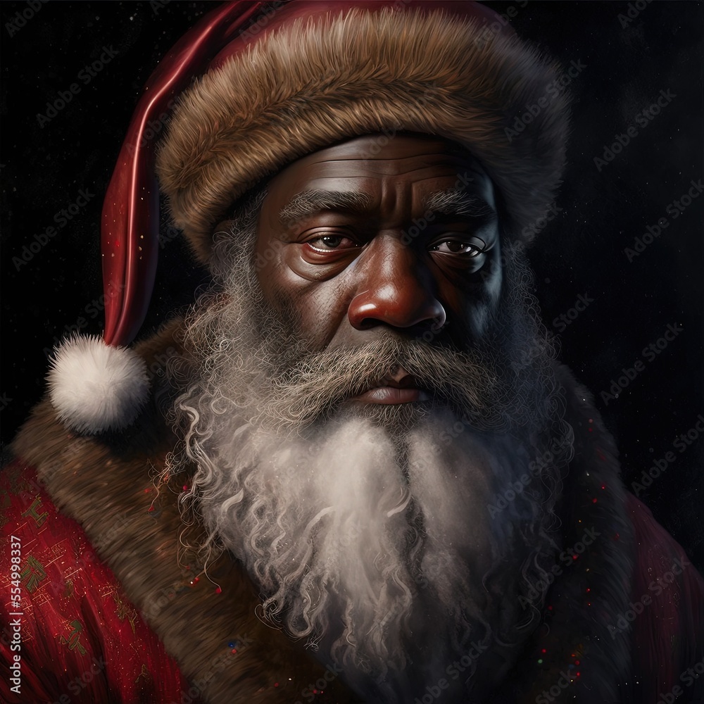Black Santa Claus, portrait of dark skinned Santa Claus, Christmas ...