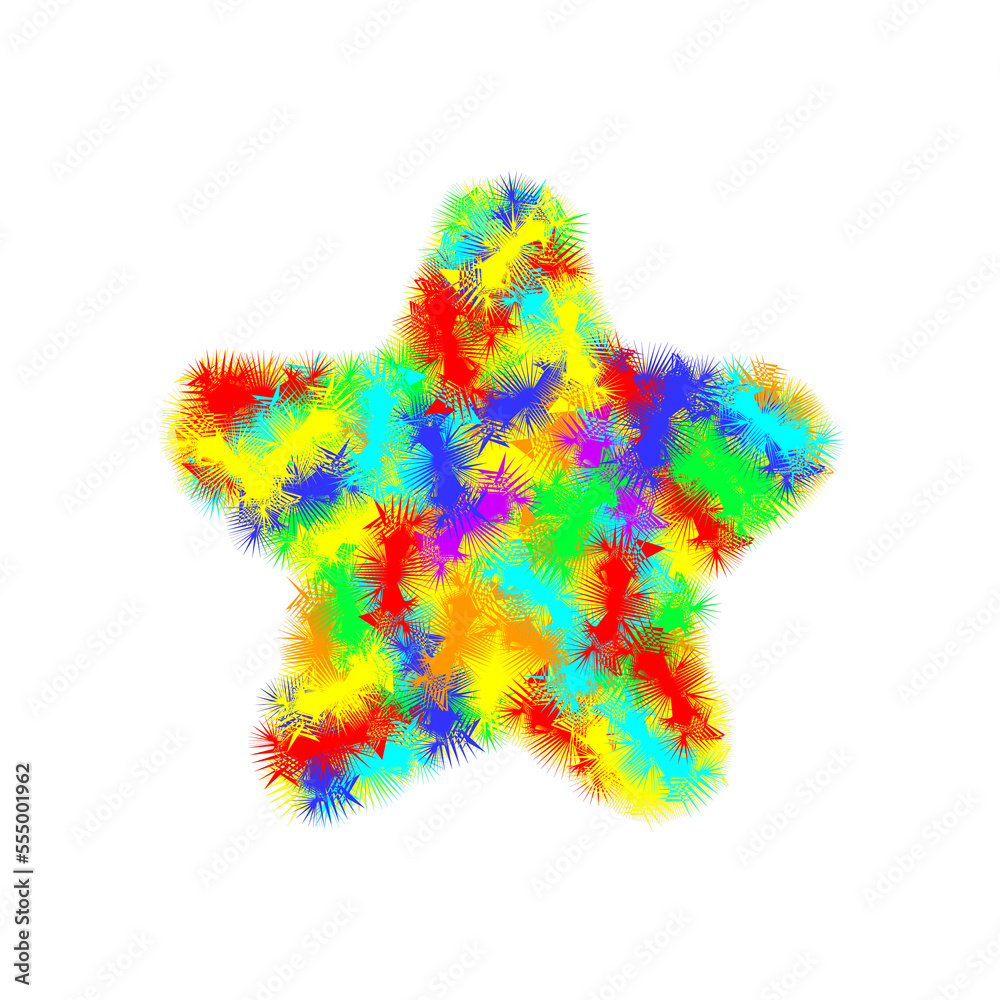 Fluffy star, motley multicolor icon. Cute hairy furry design isolated ...