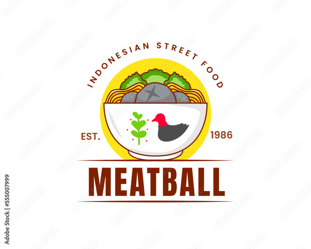 Bakso or meatball with Noodle and Vegetable logo icon. Flat cartoon ...