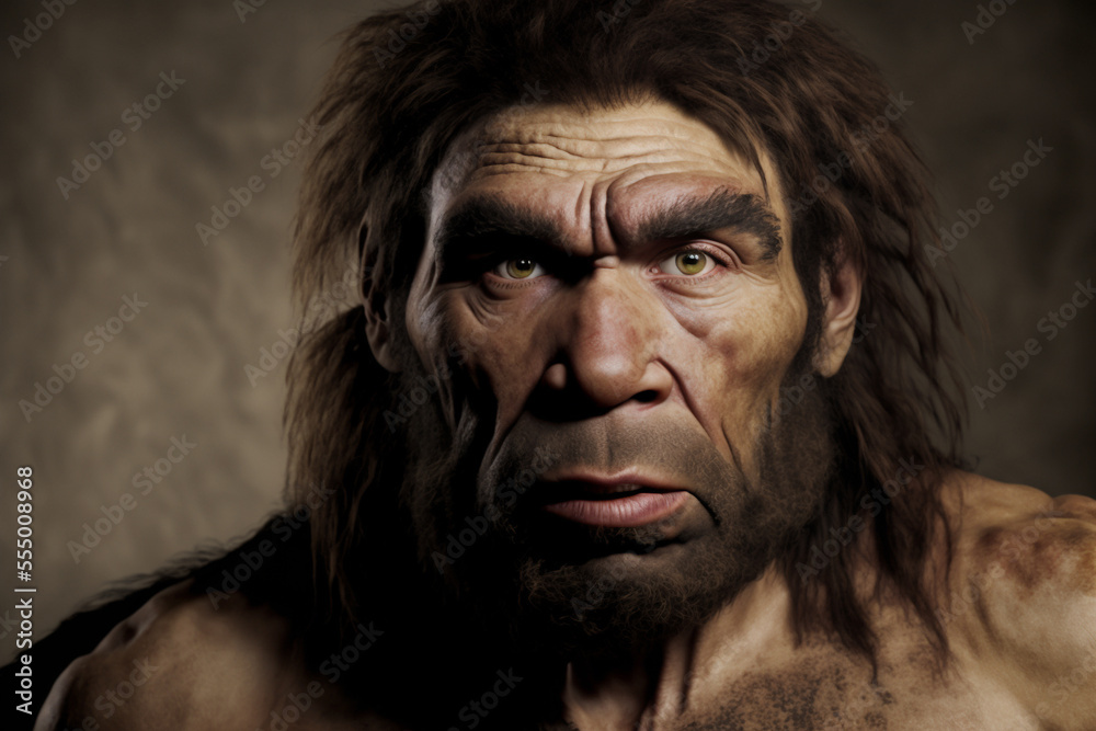 Generative AI Illustration Of Neanderthal Prehistoric Caveman 