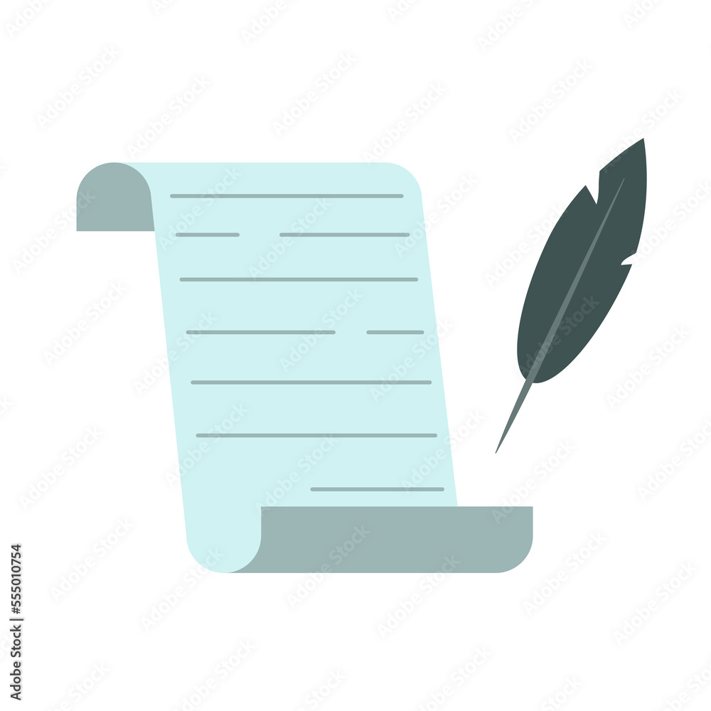 paper scroll feather. Empty scroll paper with feather. Vector ...