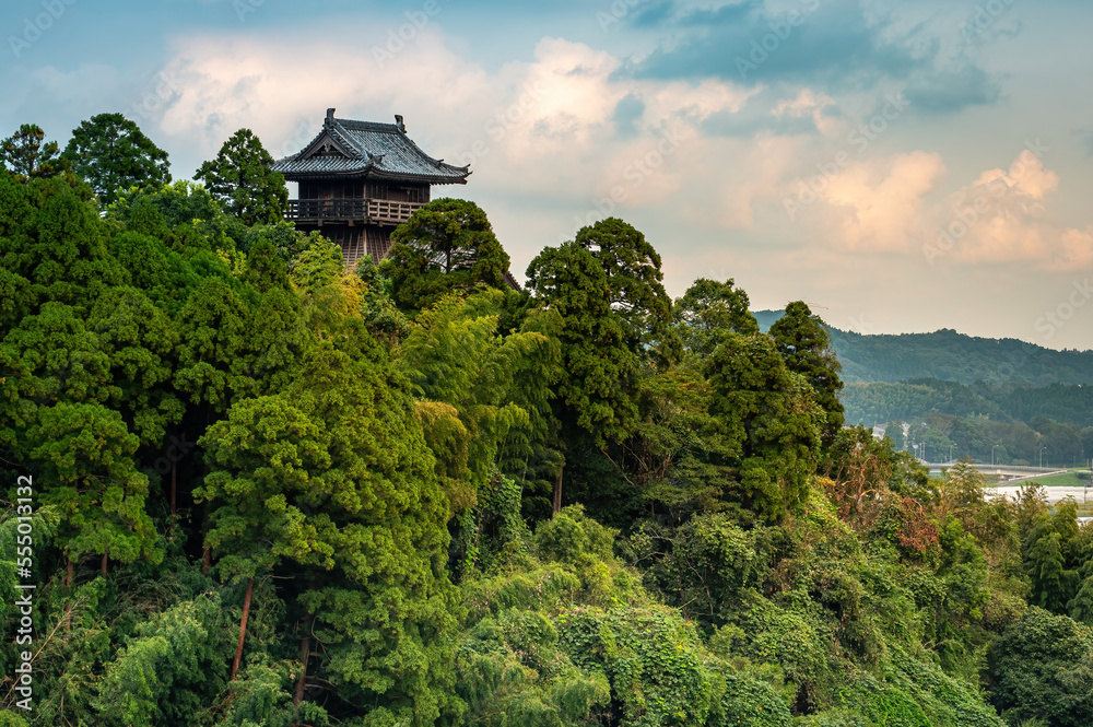 Foto de Aya castle from afar in landscape. One of the beautiful wooden ...